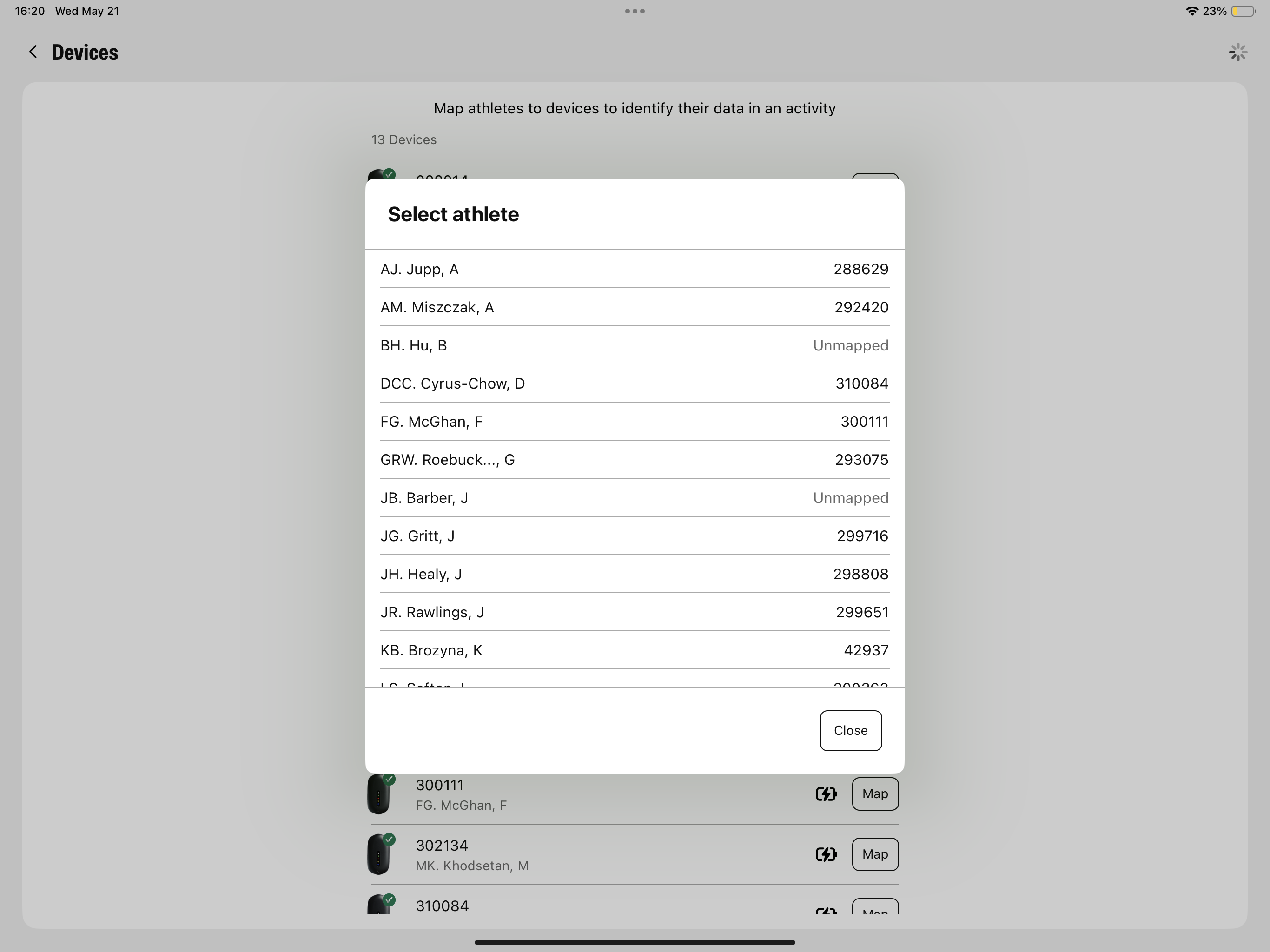 Mapping Devices to Athletes (Vector 7) – Catapult Support