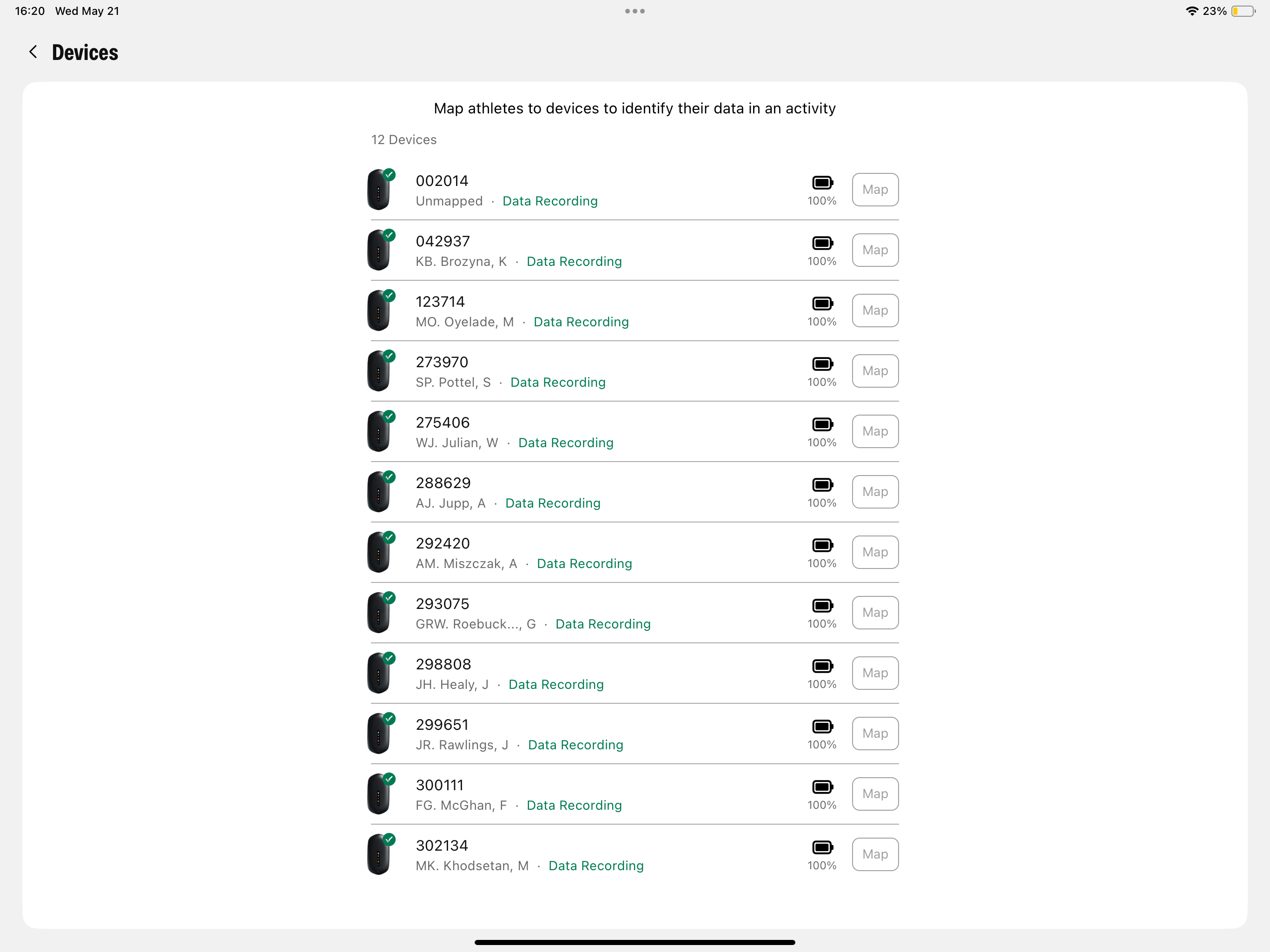 Mapping Devices to Athletes (Vector 7) – Catapult Support