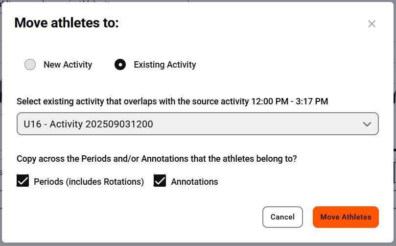 Move Athlete to New or Existing Activities – Catapult Support