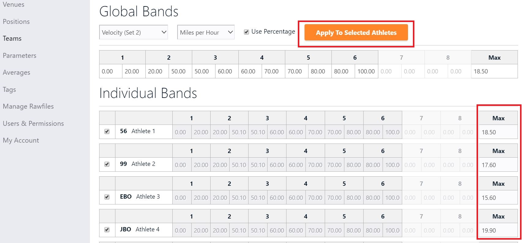 How to Set Absolute and Relative Velocity Bands – Catapult Support
