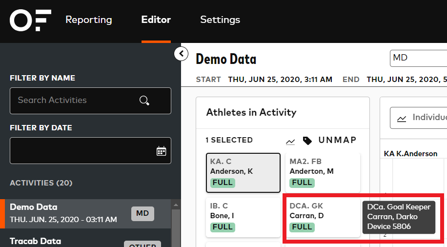 Assigning Devices to Athletes for a Specific Activity – Catapult Support